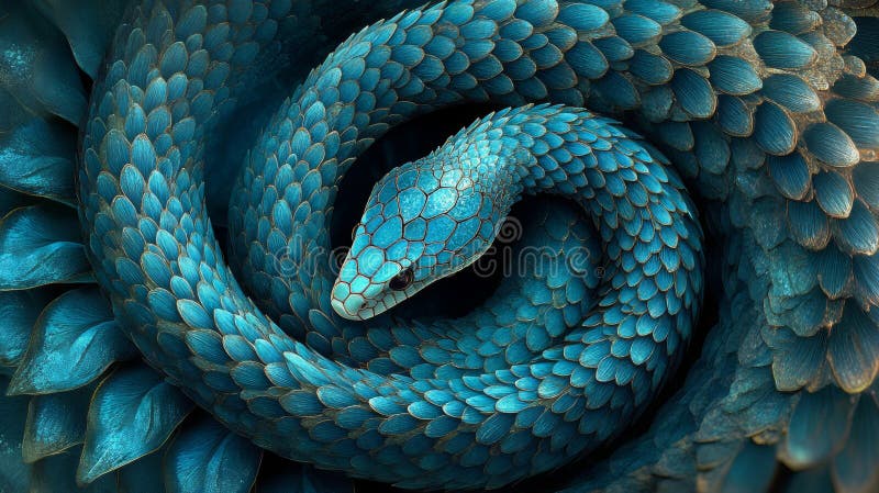 A Teal Snake Coiled in a Circular Pattern Stock Illustration ...