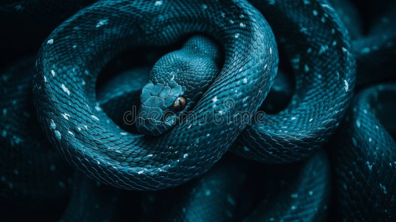 A Teal Snake Coiled in a Dark Setting Stock Illustration - Illustration ...