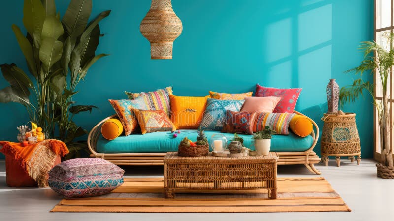 Teal sofa coffee table stock illustration. Illustration of aesthetic ...