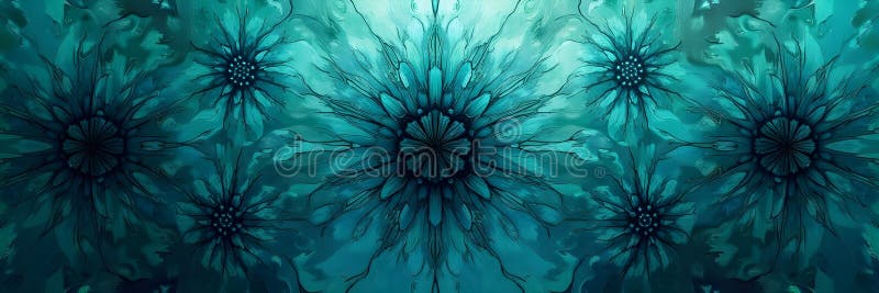 Teal Symmetrical Kaleidoscopic Artwork Featuring Abstract Floral ...