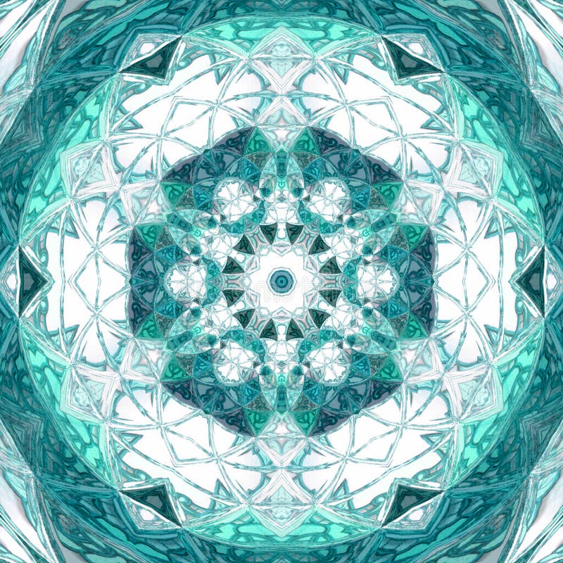 Abstract Teal Triangle Mandala on White Background. Indian Pattern ...