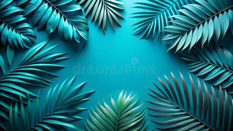 Teal Tropical Foliage Arranged in a Frame for Design Projects ...