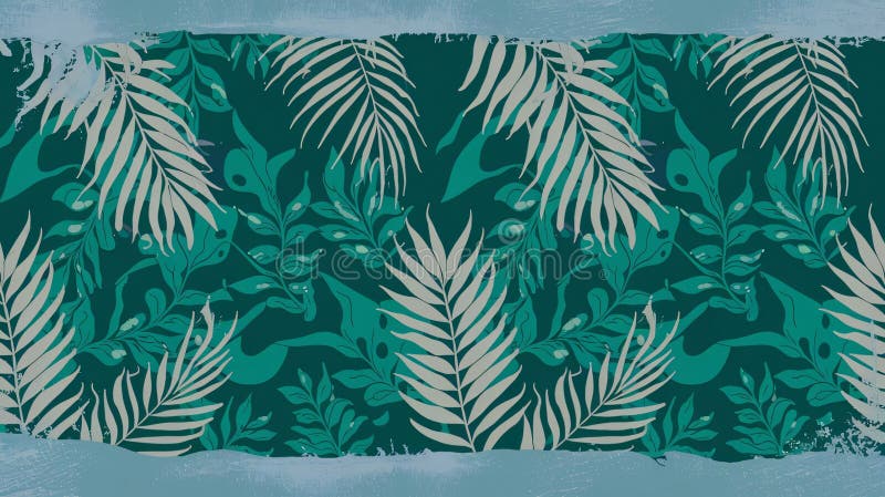 Teal Tropical Leaf Pattern, Seamless Botanical High Quality Image Stock ...