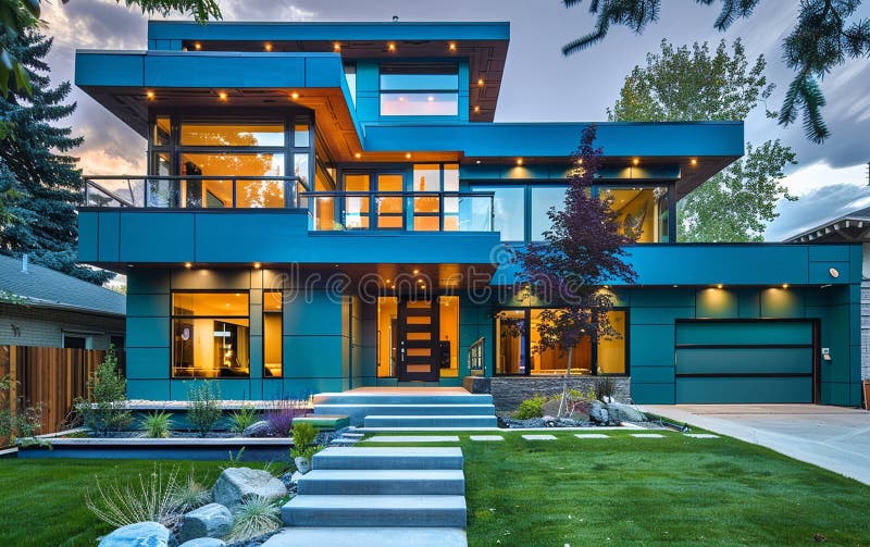 A Teal Two-Floor Home Tour -Generative Ai Stock Photo - Image of ...