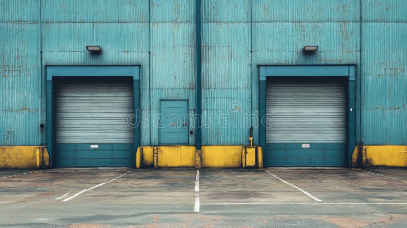 Teal Warehouse Building with Two Roll Up Doors Stock Illustration ...