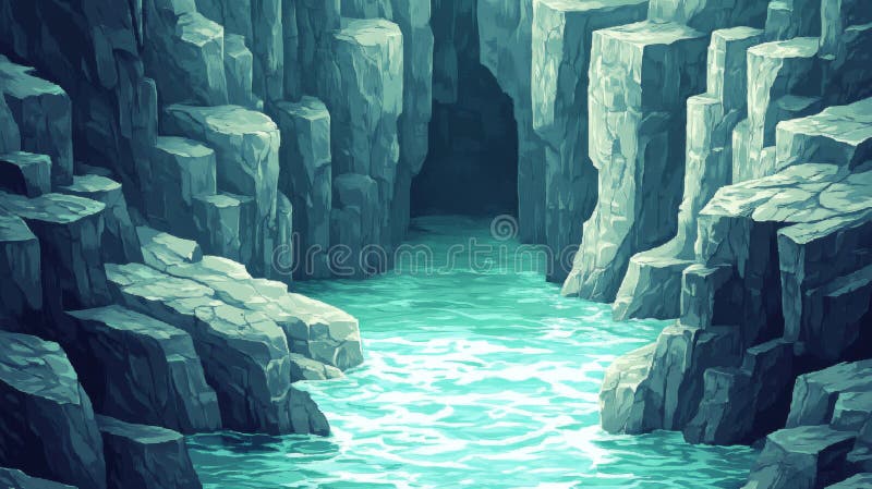 Teal Water Cave Entrance Pixel Art Stock Illustration - Illustration of ...