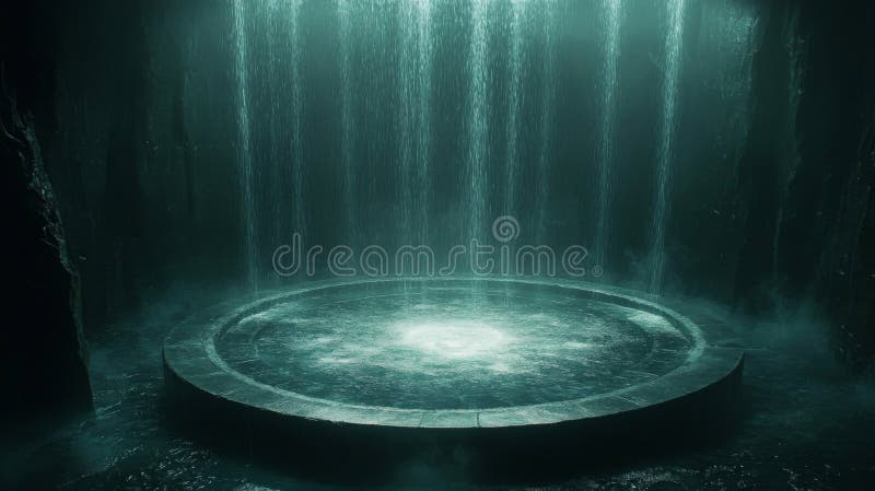 Teal Water Drops Falling on Circular Platform Stock Illustration ...