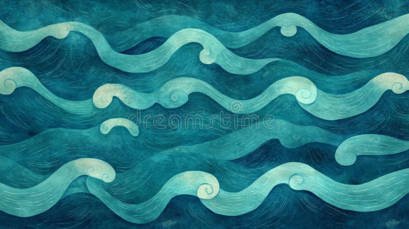 Teal Watercolor Waves Ocean Abstract Art Design Stock Illustration ...