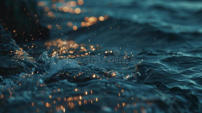 Teal Wave Sparkle: Abstract Ocean Water with Golden Light Reflections ...