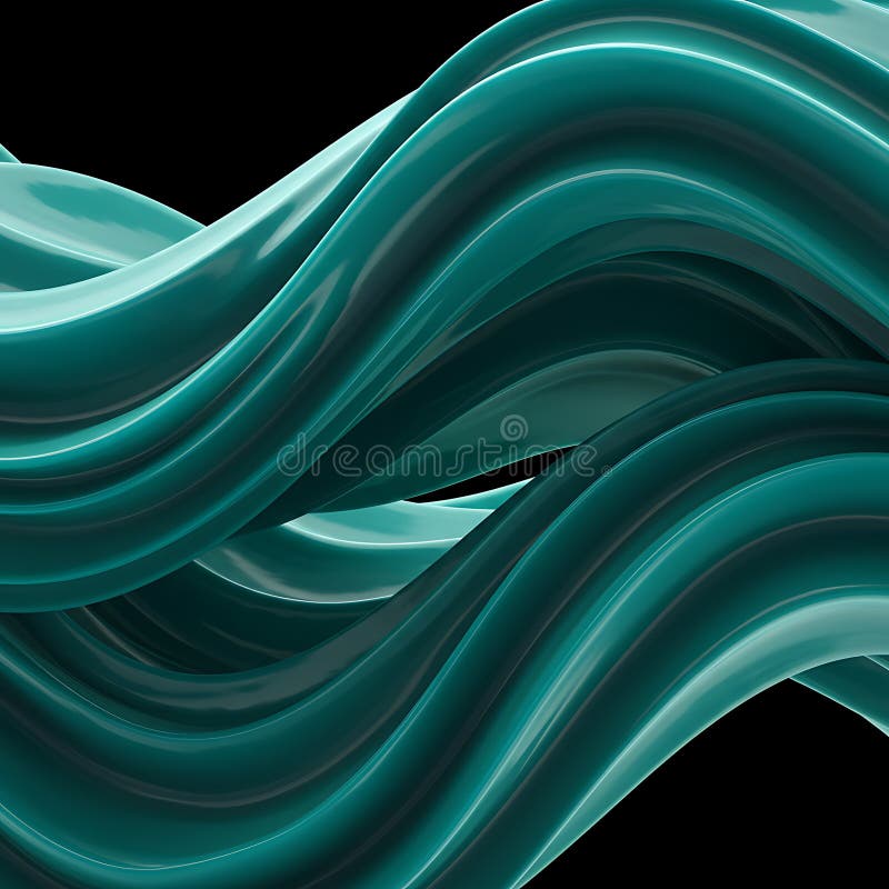 Teal Waves: Abstract Flowing Forms on Black Background, Smooth and ...