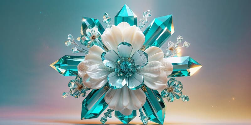 Teal and White Crystal Flower Abstract Design. Stock Image - Image of ...