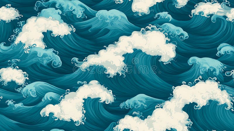 Teal and White Pixel Art Ocean Waves Seamless Pattern Stock ...