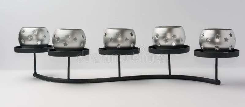 Tealight Candles with Stars on Metal Stand Front View Stock Photo ...