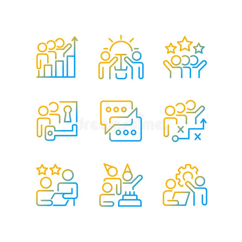 Team Activity Gradient Linear Vector Icons Set Stock Vector