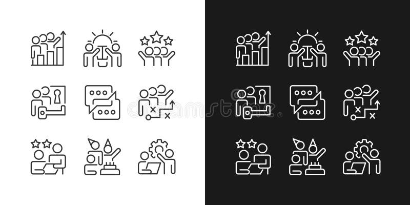 Team Activity Pixel Perfect Linear Icons Set for Dark, Light Mode Stock ...