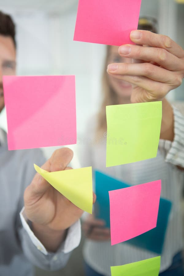 Team and Adhesive Notes on Glass Wall in Meeting Room Stock Image ...
