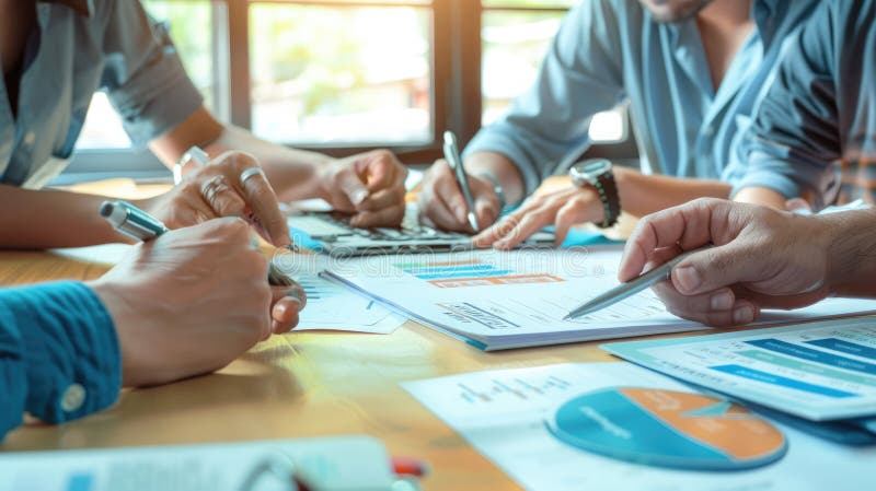 Team Analyzing a Consumer Research Questionnaire Document in a Meeting ...