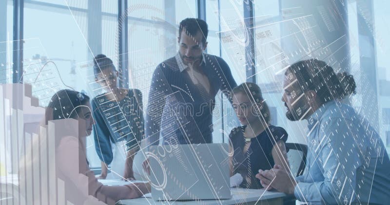 Team Analyzing Financial Charts in Modern Office, with Floating Graphs ...