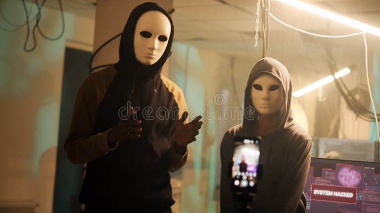 Team of Anonymous Thieves Broadcasting Threat Video Stock Photo - Image of hacking, virus: 271909598