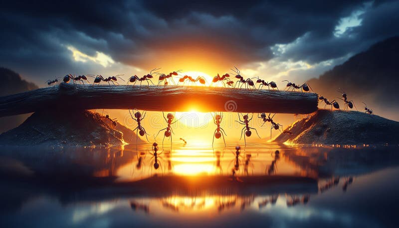 Team of Ants Constructing a Bridge Over Water Stock Illustration ... Team of Ants Constructing a Bridge Over Water Stock Illustration ...
