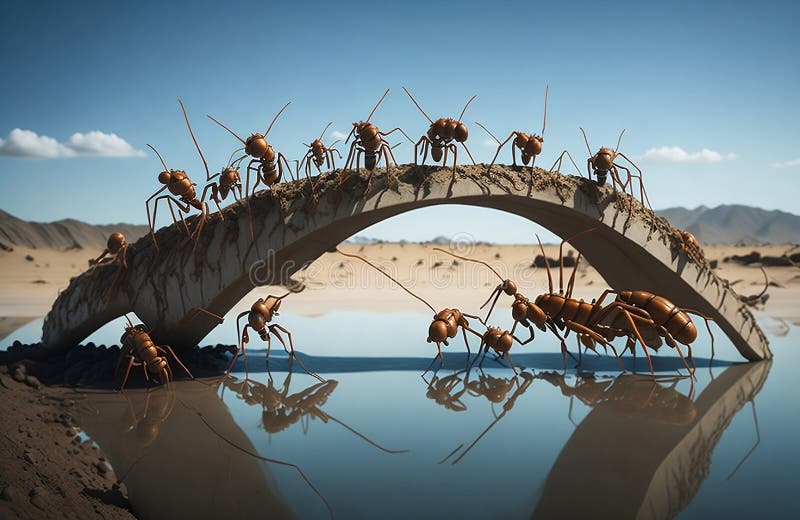 Team of Ants Constructing Bridge Over Water Stock Illustration ...