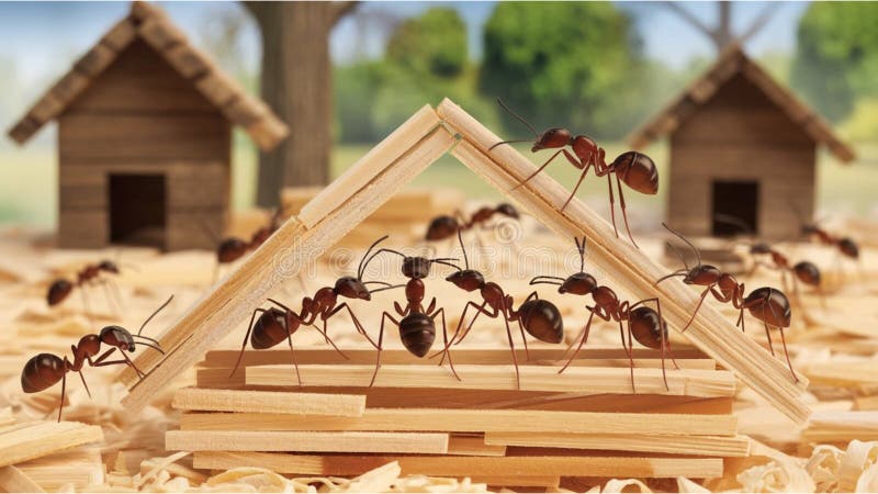 Team of Ants Work Constructing House, Teamwork. Stock Illustration ...