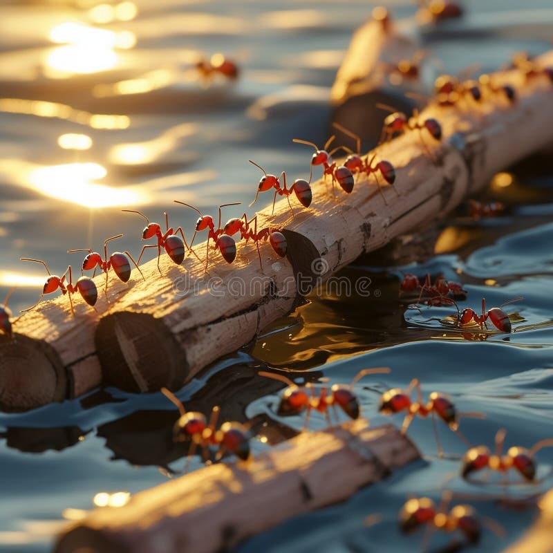 Team Ants Working Together Construct Bridge Over Water Using Logs Stock ...