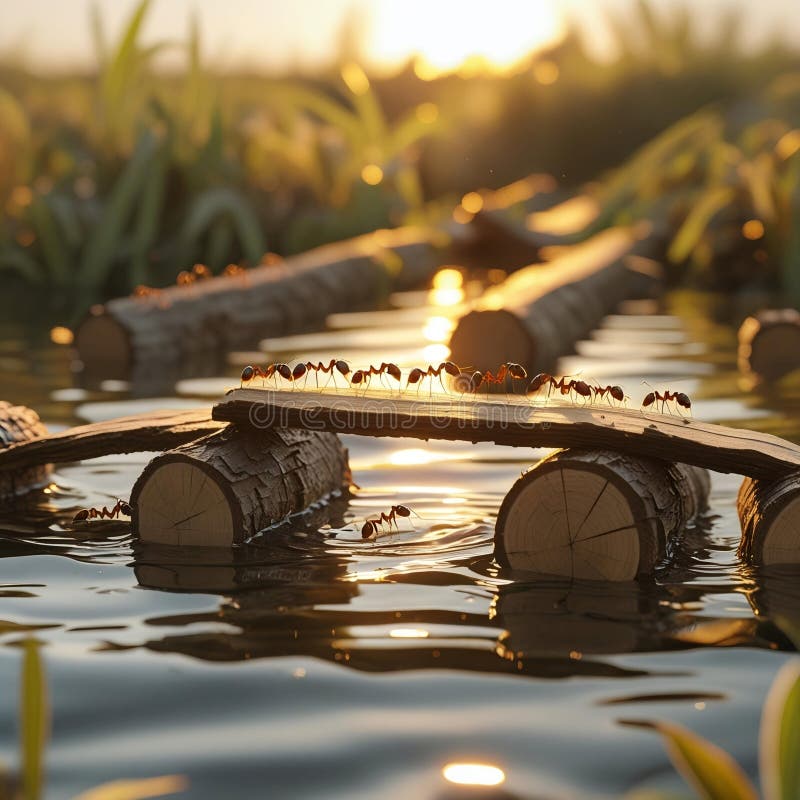 A Team of Ants Working Together To Construct a Bridge Over Water Using ...