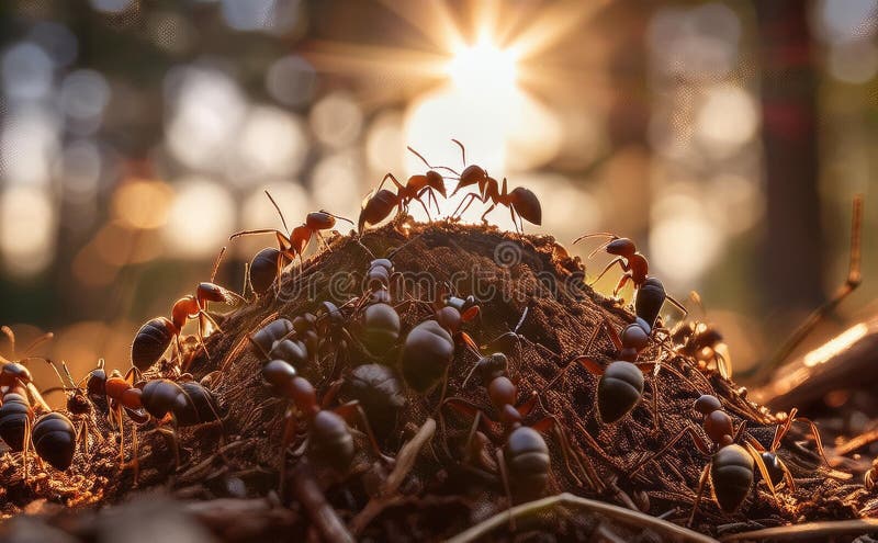 Ant Teamwork, a Team of Ants Building an Anthill. Stock Illustration - Illustration of biology ...