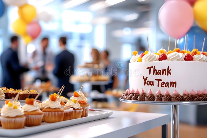 Team Appreciation Event with Thank You Cake and Cupcakes in an Office ...