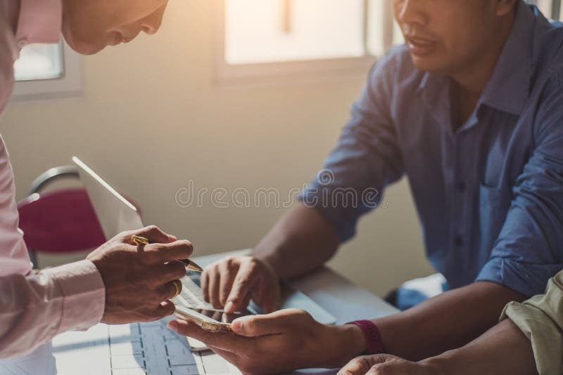 Architect or Engineer Team Working with Blueprints Building Plan Design ...