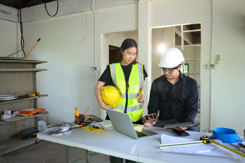 Team of Architects Discussing Project Plans and Materials on Laptop at ...
