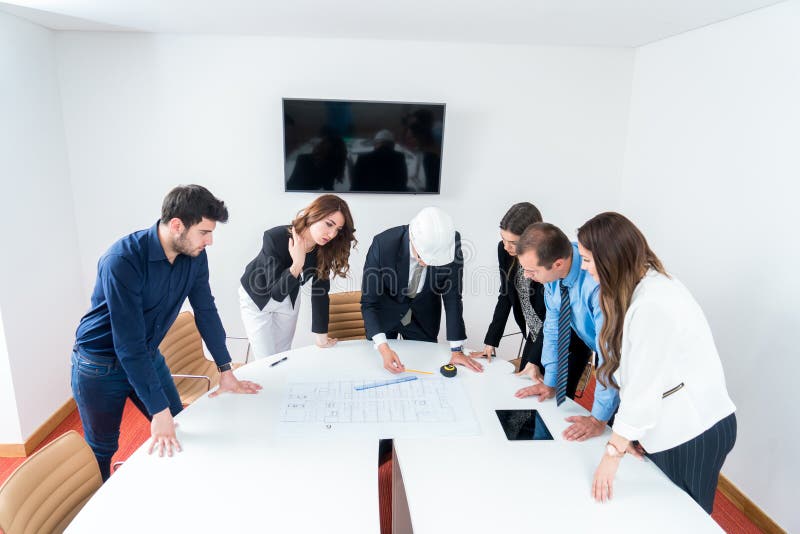 Team of Architects Presenting Construction Project. Engineers an Stock ...