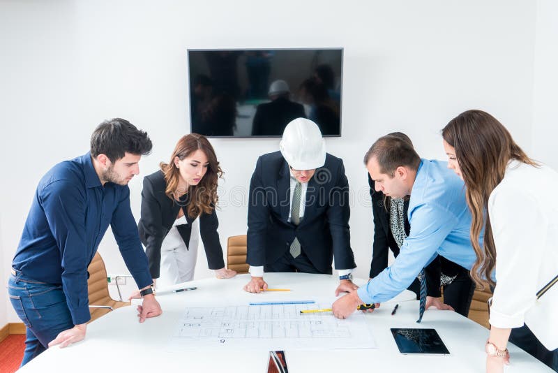 Team of Architects Presenting Construction Project. Engineers an Stock ...