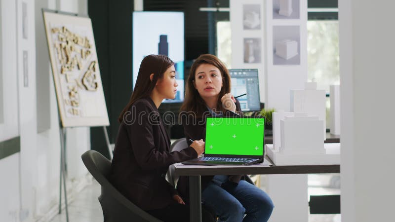 Team of Architects Working with Greenscreen Layout on Pc Stock Footage ...