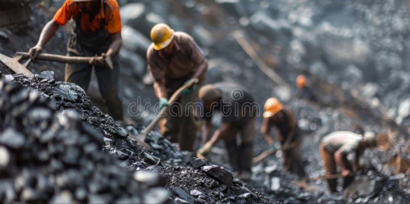 A Team of Artisans Use Handcrafted Tools To Gather Coal from a Steep ...