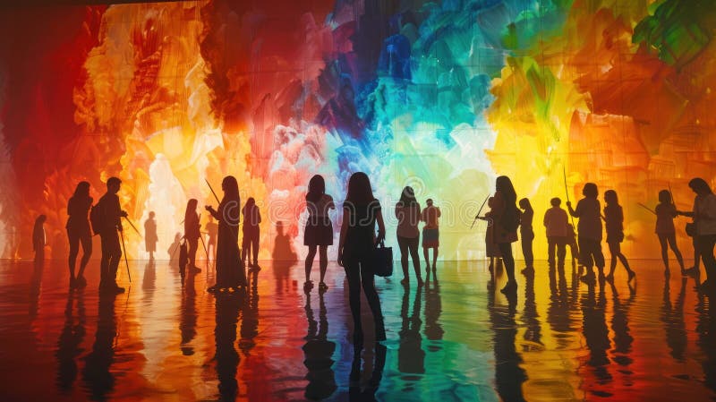 Team of Artists Creating a Vibrant Mural. Silhouetted Artists at Work ...