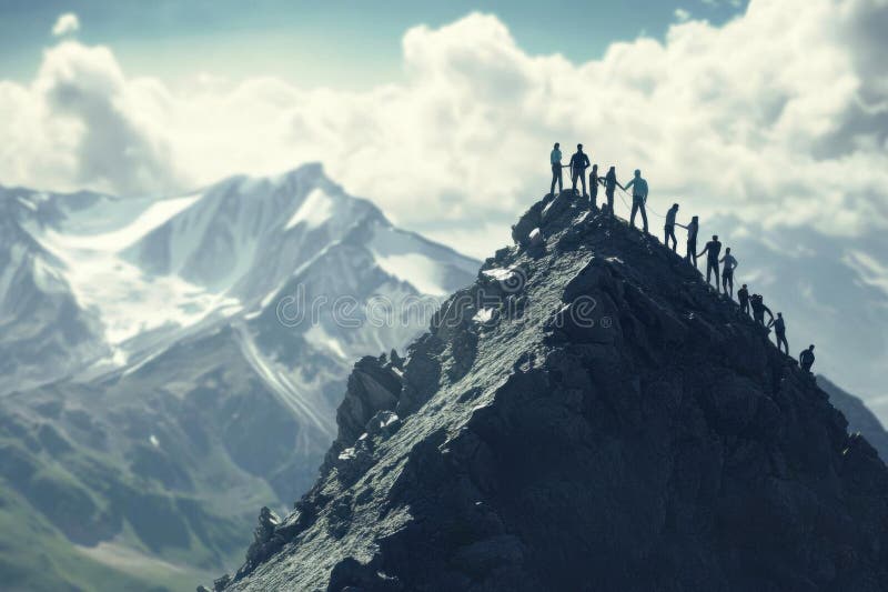 Team Ascent, Climbers Reach the Peak Together in Mountain Scenery ...