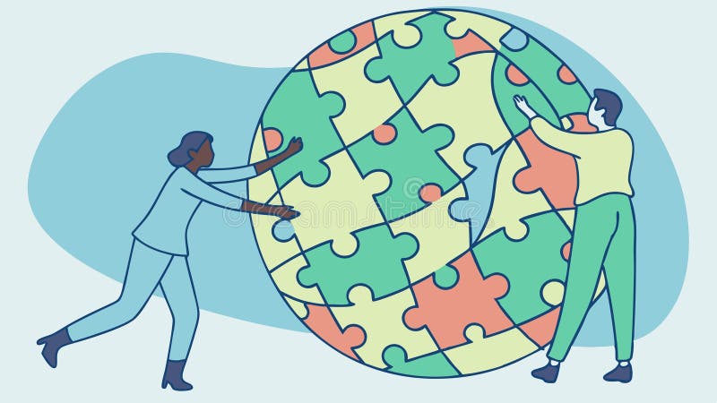 Team Assembling Globe Puzzle, Vector Design Generative AI Stock ...