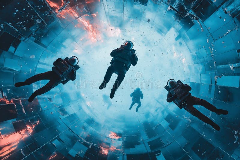 Astronauts Floating in Crystalline Space Station with Cosmos View Stock ...