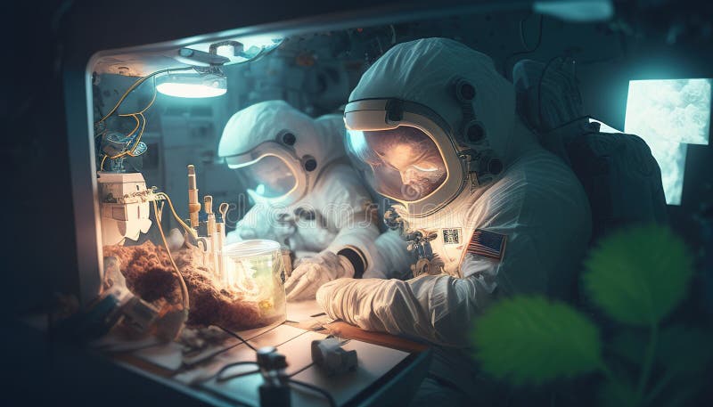 A Team Astronauts Performing Scientific Experiment Digital Art ...