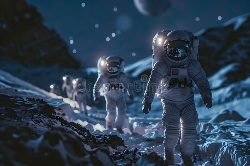 A Team of Astronauts on a Planet Stock Photo - Image of explorer ...