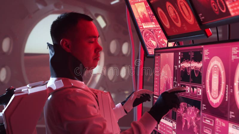 Team of Astronauts in a Space Suits Aboard the Mars Station. a Crew of ...