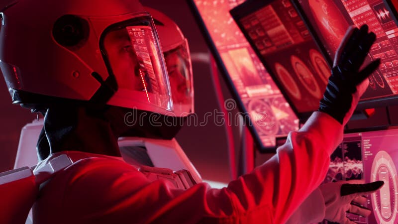 Team of Astronauts in a Space Suits Aboard the Orbital Station. a Crew ...