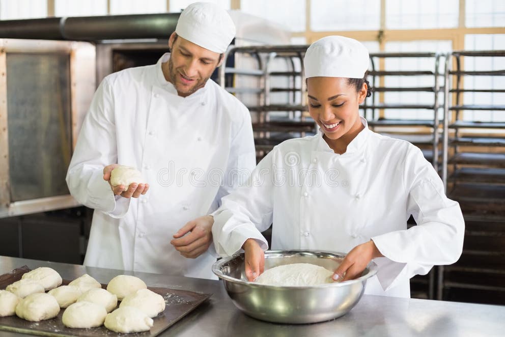 Team of Bakers Preparing Dough Stock Photo - Image of kneading ...