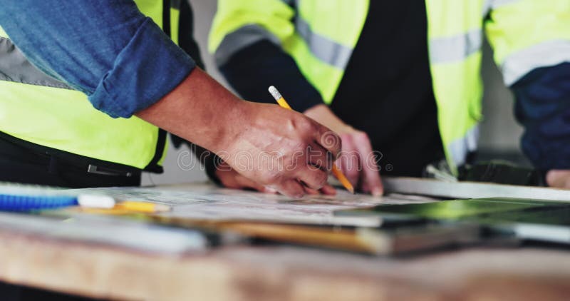 People, Blueprint and Developer Hands for Drawing on Construction Site ...