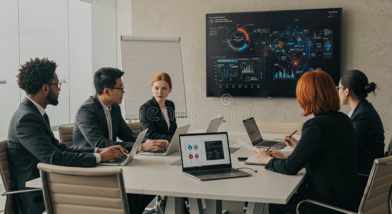Team Brainstorming Ideas in a Conference Room Stock Illustration ...