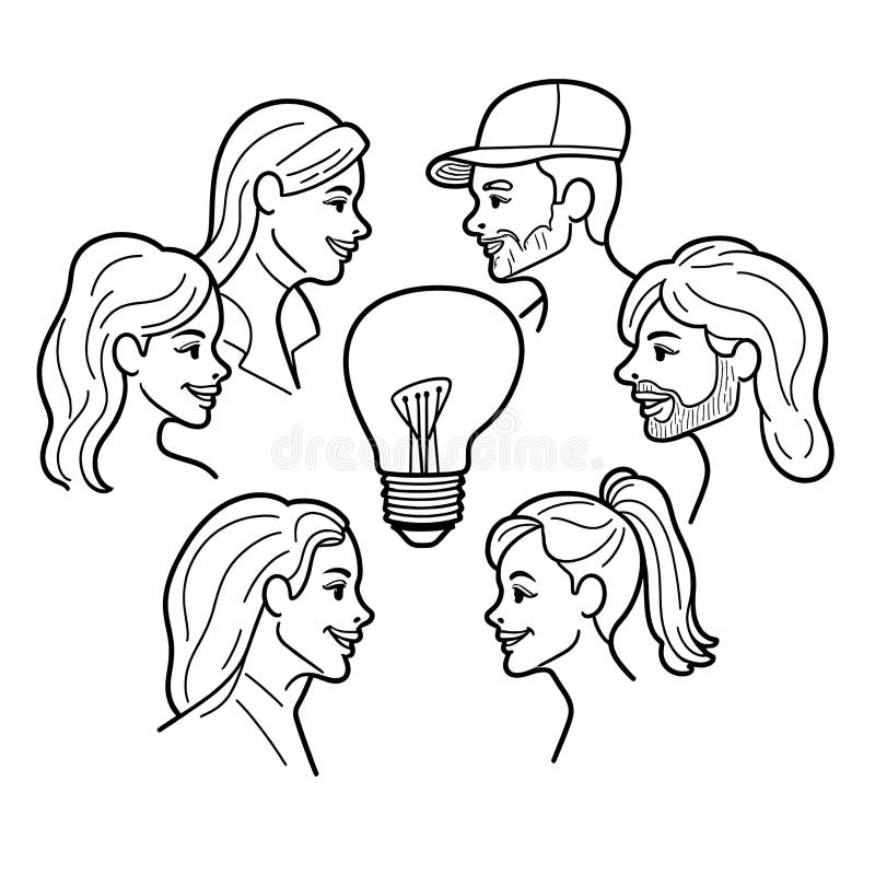 Teamwork and Ideas stock illustration. Illustration of lightbulb ...