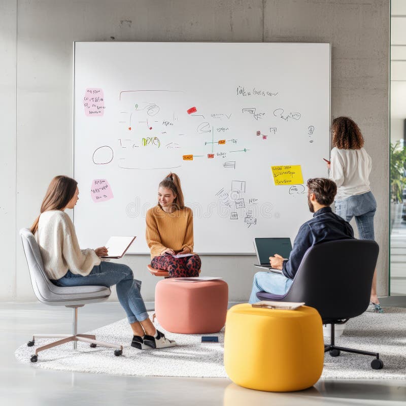 Team Brainstorming Session, Whiteboard Ideas Stock Illustration ...