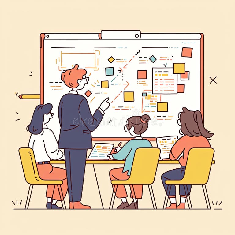 Team Brainstorming Session with Whiteboard Planning and Interactive ...